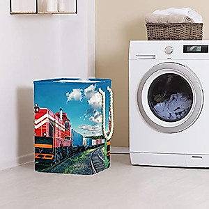 Laundry Hamper Train Pattern Collapsible Laundry Baskets Firm Washing Bin Clothes Storage Organization for Bathroom Bedroom Dorm