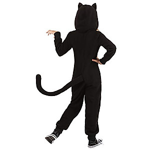 Black Cat Costume for Kids, Cat One-piece Jumpsuit with Tail, Kitty Costume for Boys & Girls for Halloween X-Large