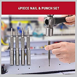 HORUSDY 4-Piece Nail Setter Punch and Center Punch Set