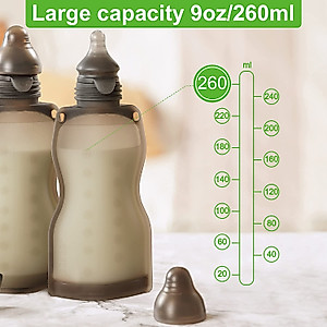 haakaa Silicone Breast Milk Storage & Feeding Bags (9oz,1pcs with Teat) - Soft & Washable Baby Feeding Pouch, Squeezable Baby Food Storage Bag for Self-Feed