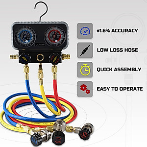 Lichamp AC R1234YF R134A Gauge Set, Automotive Manifold Gauge Compatible with R1234YF R134A and R404A Refrigerants, Works on Car Freon Charging and Evacuation