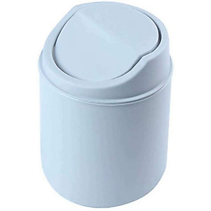 Emivery Plastic Tiny Trash Can with Swing Lid Desktop Mini Trash Can, Blue