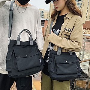 Canvas Tote Bag for Women Canvas Crossbody Tote Shoulder Purse Bag with Pockets for Women for Shopping, Travel and Work (Black)