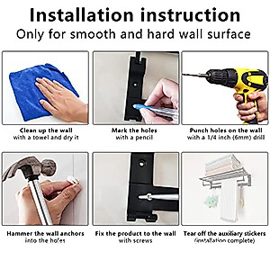 Towel Rack with Towel Bar for Bathroom Wall Mount,Foldable Toalla Holder with Hooks,Hotelier Rustproof Adjustable Bath Towels Shelf,No Drill,24 Inch Matte Black