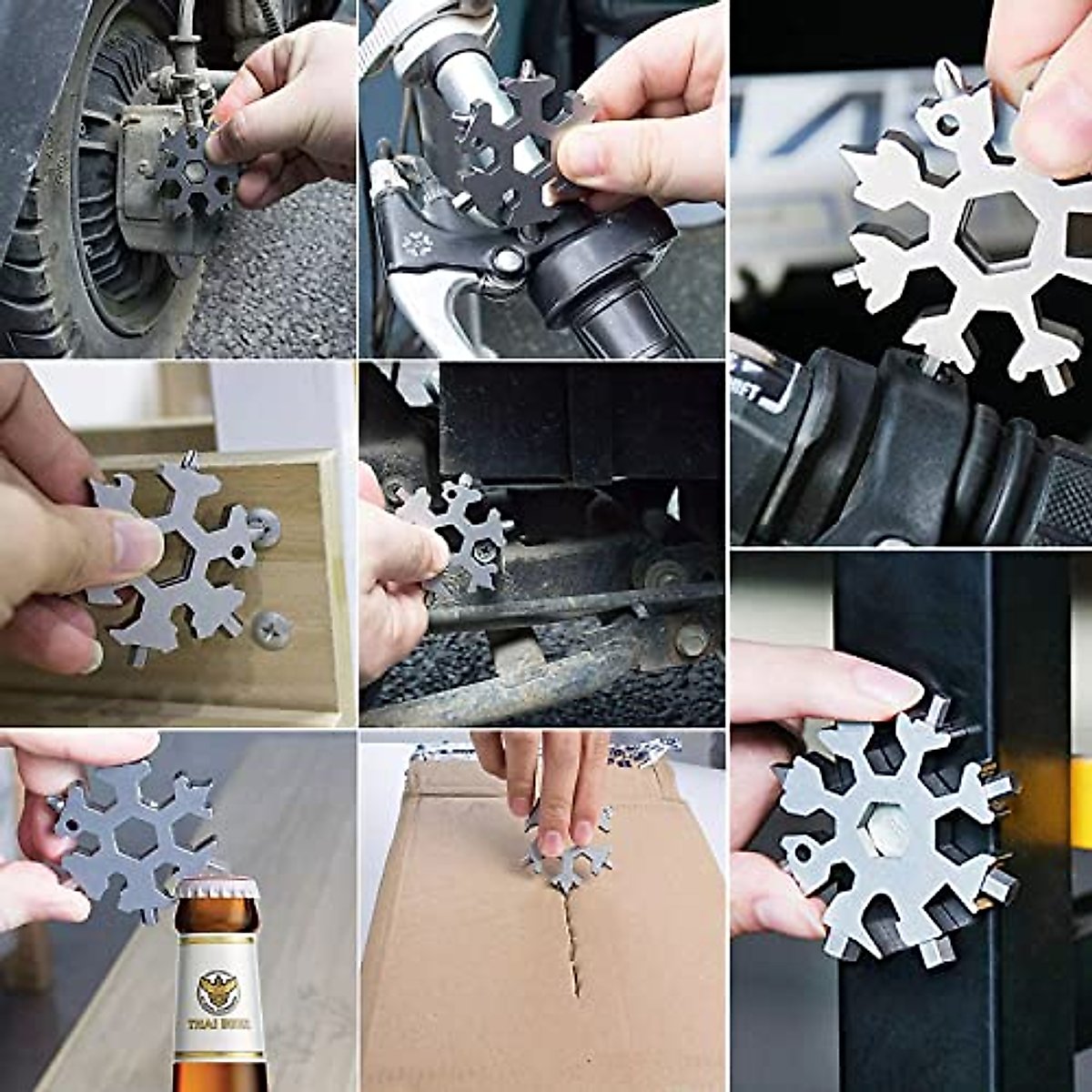 Snowflake Multitool,3 Pack 18-in-1 Snowflake Stainless Steel Multi Tool, Compact Flat Phillips Screwdriver Wrench/Bottle Opener Kit, Mini Durable and Portable,Stocking Stuffers for Men