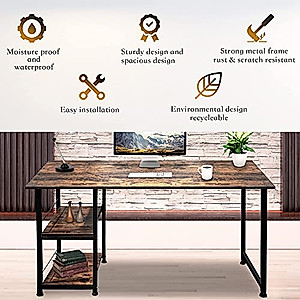 BROWN-BROWN Computer Desk Home Office Desk 2 Tier Shelves Sturdy Laptop Desk Professional Personal Workstation Rustic Brown