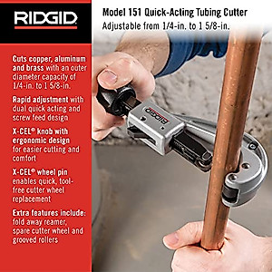 RIDGID 31632 Model 151 Quick-Acting Tubing Cutter with 1/4"-1-5/8" Cutting Capacity, Silver Black & 32985 Model 104 Close Quarters Tubing Cutter, 3/16-inch to 15/16-inch Tube Cutter