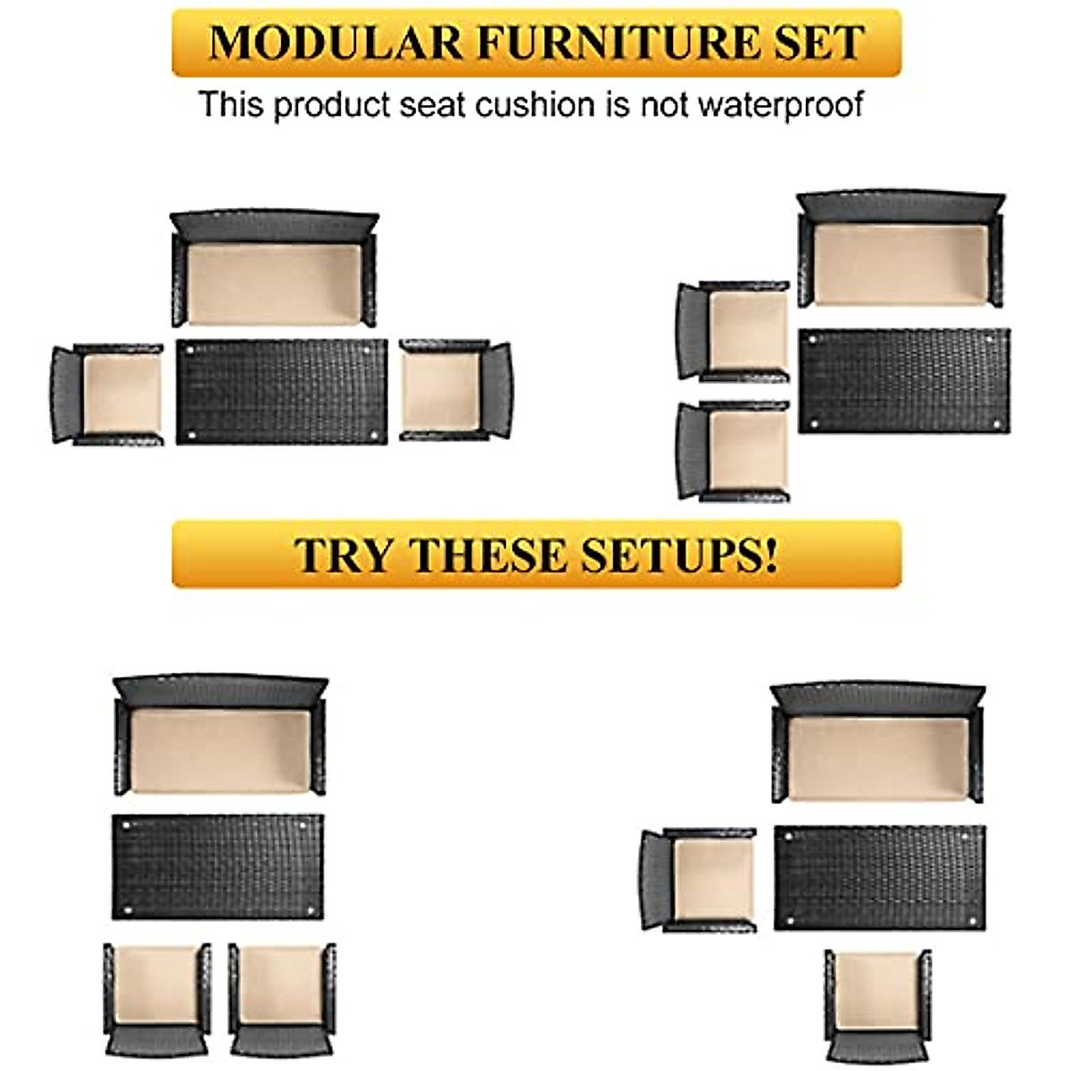 4 Pieces Rattan Furniture, Wicker Conversation Set Patio Set Outdoor Patio Furniture Sets Poolside Lawn Chairs Garden Furniture for Outdoor Balcony Poolside Porch, Black