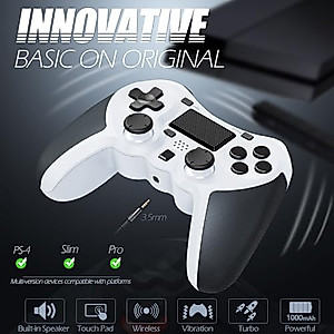 TERIOS Wireless Controllers Compatible with Play-station 4 Game Controllers for PS-4 Pro, PS-4 Slim-Built-in Speaker - Stereo Headset Jack Multitouch Pad - Rechargeable Lithium Battery (White)