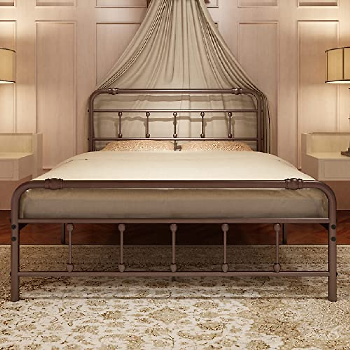 Ponsalion Queen-Bed-Frame with-Headboard and-Footboard Set - Platform Bed Frame Queen Size,16 Inches High,no Box Spring Needed,Easy to Assemble(Brown)