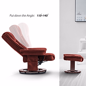 MCombo Recliner Chair with Ottoman, Fabric Accent Chair with Vibration Massage, Swivel Chair with Wood Base, for Living Reading Room Bedroom, 9099 (Burgundy)