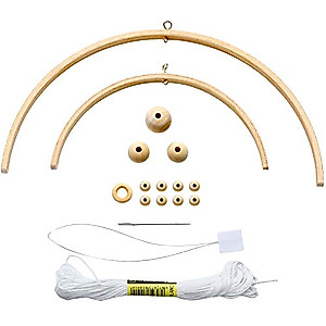 Nursery Mobile Crib Bed Bell Ceiling Wooden Wind Chime Hanging DIY Wooden Frame Ornaments Handmade Kit for Infant Toys Nursing Accessories Nurse Charms (Semi-Circular)