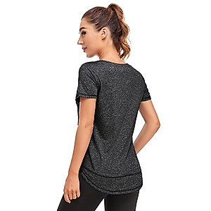 Abrooical Women's Short Sleeve Workout Shirt Yoga T-Shirt Athletic Tee Top Round Neck Wicking Sports Tees Black Large