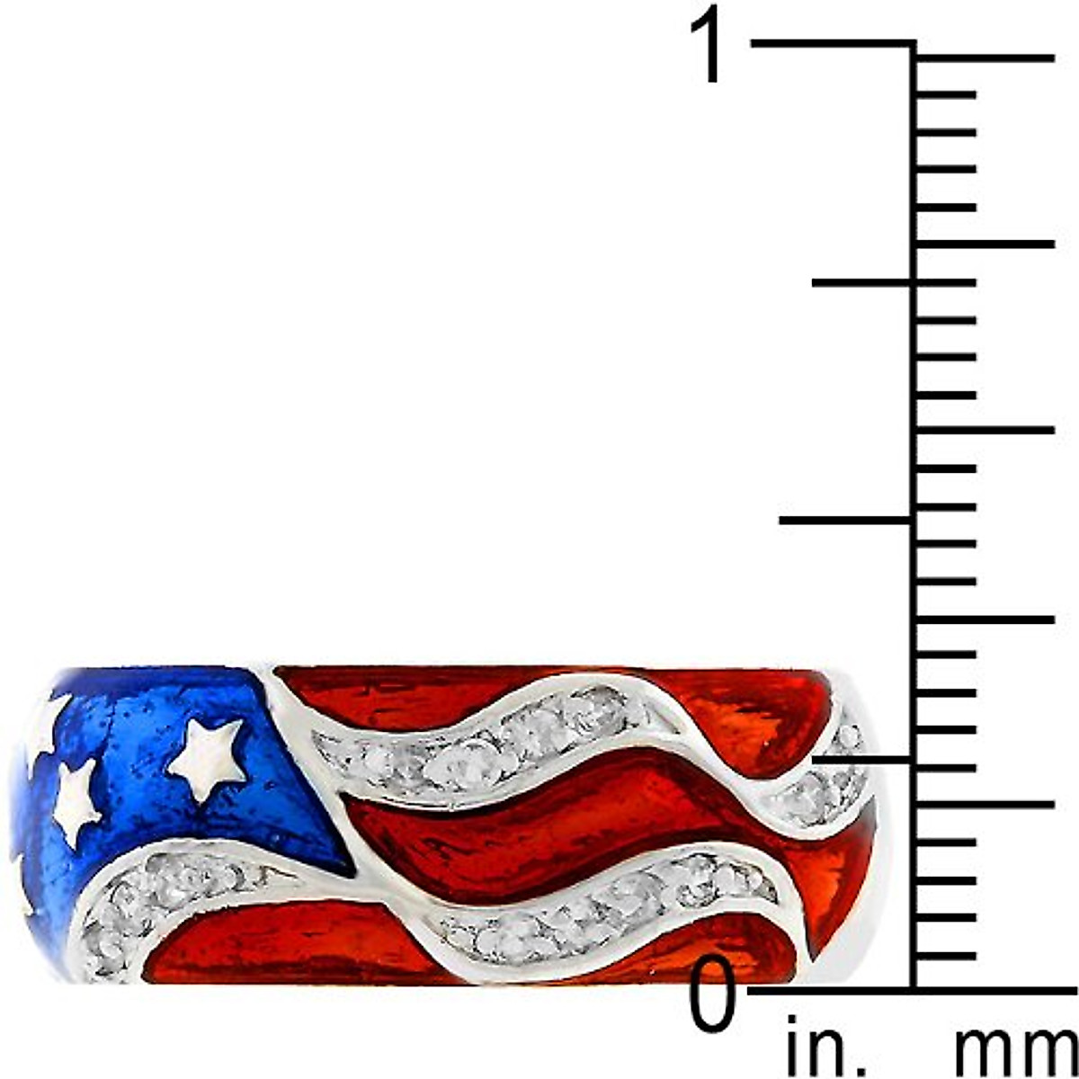 Kate Bissett USA American Flag Patriotic Ring with Red and Blue Enamel and Cubic Zirconia Size 5
