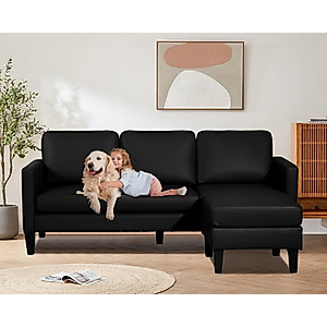 LEISU L Shaped Leather Sectional Sofa with Chaise for Small Space,Living Rooms Convertible Couch,Modern Modular Furniture Sets Suitable for Home,Apartments,Dorm,Bonus Living Room(Black)