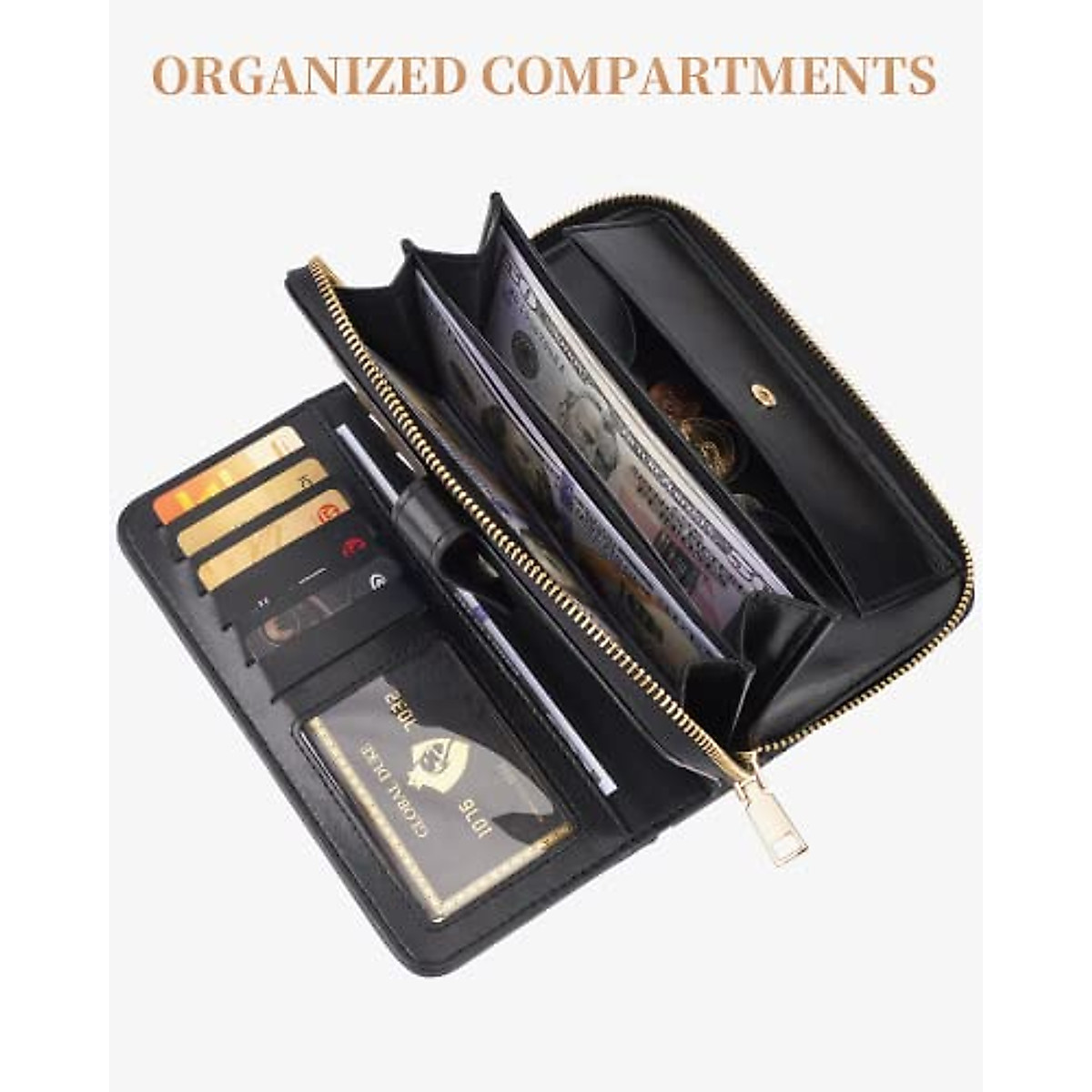 Marvolia Wristlet Wallets for Women - RFID Blocking Wallet Printed Clutch Wallet PU Leather Card Holder Ladies Wallet Zip Around Wallets - Blooming Flowers