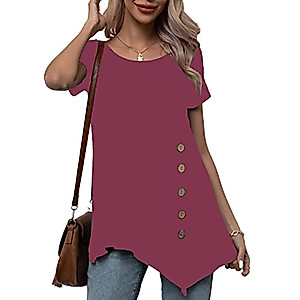 Jouica Womens Short Sleeve Button Cowl Neck Casual Slim Tunic Tops,Mauve,XX-Large