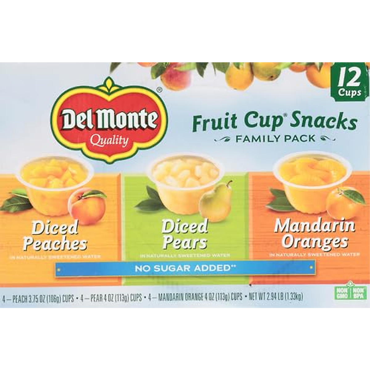 Del Monte No Sugar Added Variety Fruit Cups (Peaches, Pears, Mandarin Oranges), 4 Ounce (Pack of 12) 2002456
