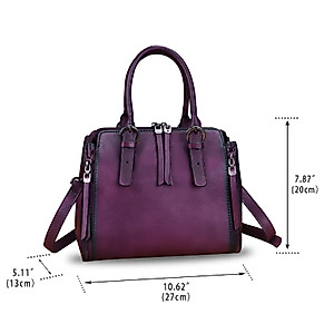 Genuine Leather Handbags Satchel for Women Purse Vintage Handmade Top-Handle Handbag Crossbody Shoulder Bag (Purple)