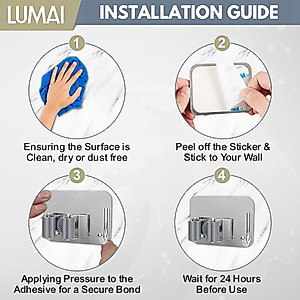 LUMAI 3M Broom Holder Wall Mount Self Adhesive 3-pack Wall Broom Holder Wall Mount Heavy Duty, Broom Hanger Wall Mount, Broom Mop Holder Wall Mounted, Broom Organizer Wall Mount, Mop Holder Wall Mount