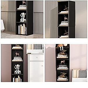 ALISENED 68.5" Tall Narrow Bookshelf, 6 Shelf Wooden Corner Bookcase, Modern Skinny Cubes Storage Organizer Display Shelving for Bedroom, Library, Living Room, Home, Office, Black
