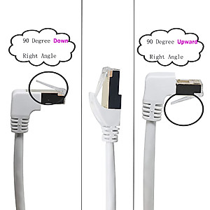 RHCXCYTJ Cat6 Ethernet Cable 90 Degree Downward Right Angle, Cat 6 Right Angle Ethernet Cable for PC,Router,Modem,Printer,TV Box,24 AWG FTP Cat6 Network Cable White (UP Angle, 3.3 FT)