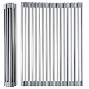 Roll Up Dish Drying Rack - Silicone Dish Drying Rack Over The Sink Kitchen (17" x 13") - Foldable Farmhouse Sink Drying Rack - Heavy- Duty Stainless Steel Core - BPA Free & Dishwasher Safe by DI ORO