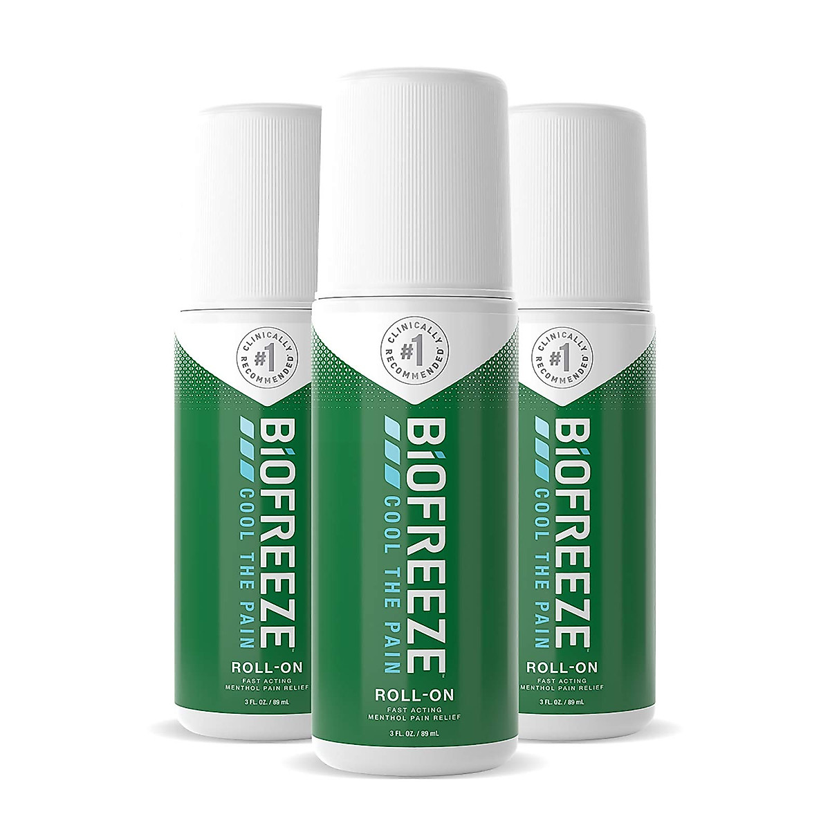 Biofreeze Pain Relief Roll-On, 3 oz. Roll-On, Fast Acting, Long Lasting, & Powerful Topical Pain Reliever, Pack of 3 (Packaging May Vary)