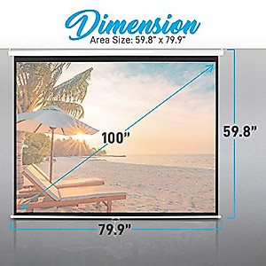 Pyle Manual Pull Down Projector Screen - Universal 100-inch Roll-Down Pull-Down Retractable Manual Projection Screen w/ Auto-Locking, Adjustable Screen Height, Black Masking Border -Home PRJSM1006