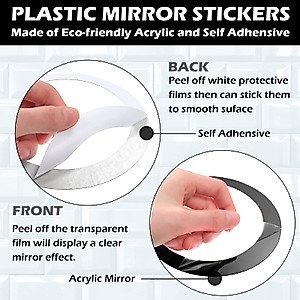 Outus 72 Pieces Wall Stickers Acrylic Circle Mirror Removable Round Dots Mirror Wall Decoration Wall Decals Murals for Home Living Room Bedroom Decor(Silver, Black)