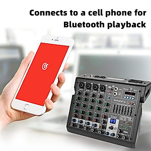 8-Channel Mixer 99 Effects 7 Band EQ Bluetooth Studio Audio Mixer for PC Recording Input, XLR Microphone Jack, 48V Power, for Professional and Beginners-Bomaite B8, Black