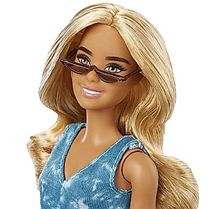 Barbie Fashionistas Doll 173 with Long Blonde Hair & Tie-dye Shorts Romper, Sneakers & Cat Eye Sunglasses, Toy for Kids 3 to 8 Years Old