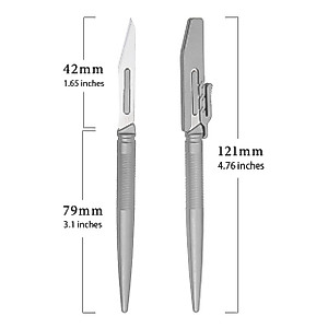 Tenchilon TS476 Small Slim Pocket Scalpel Knife, 10pcs #11 Replaceable Blades, 4.76 inches TC4 Titanium Handle