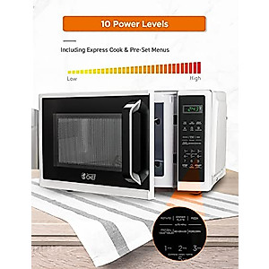 COMMERCIAL CHEF Small Microwave 0.9 Cu. Ft. Countertop Microwave with Digital Display, White Microwave & 10 Power Levels, Outstanding Portable Microwave with Convenient Pull Handle Door