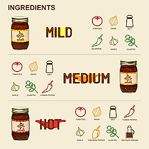 Salsas De Mendoza Roasted Tomato Salsa Variety Gift Pack (Pack of 3) Medium, Mild and Hot, Authentic Mexican Salsa, Made in Utah, 16 oz each