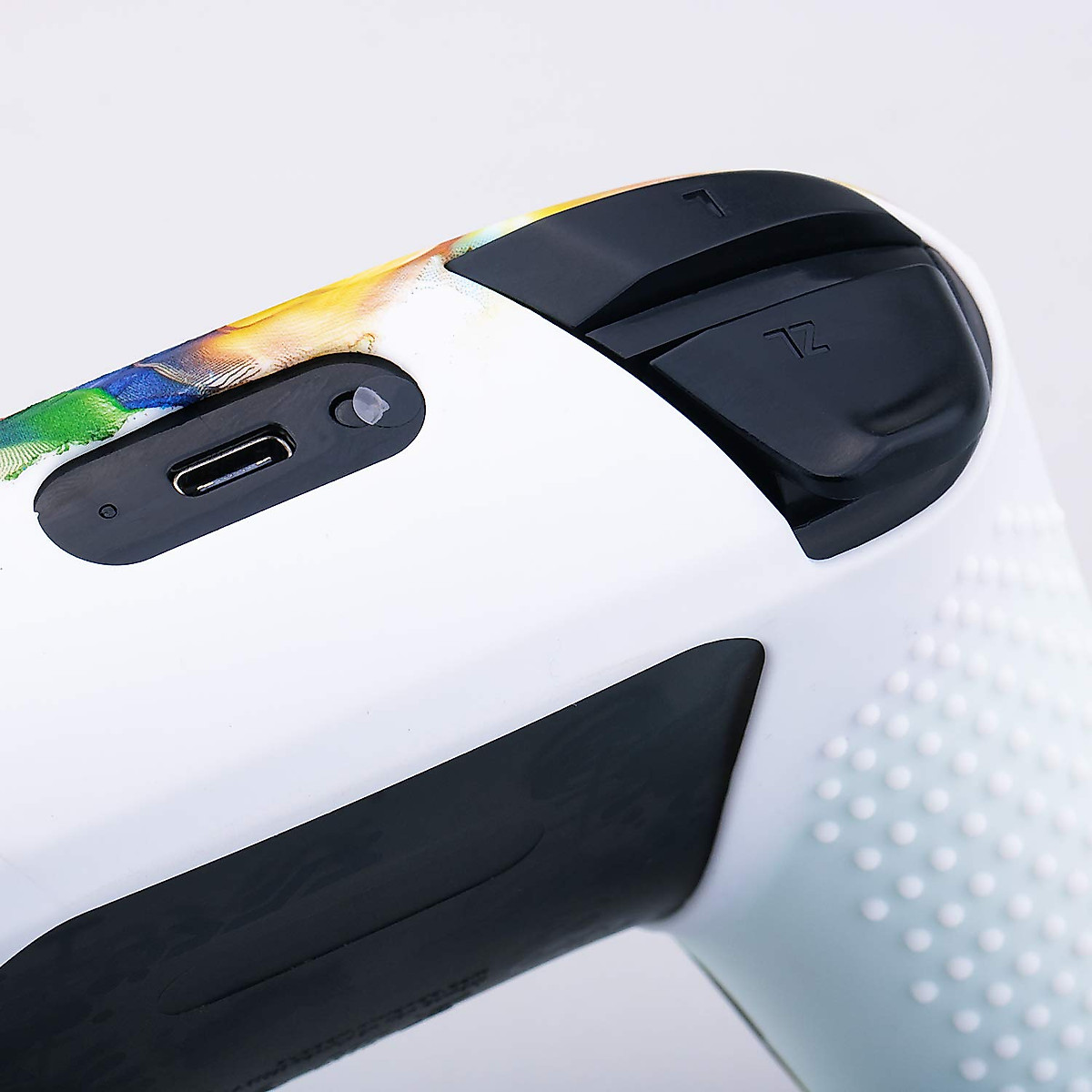 YoRHa Studded Silicone Transfer Print Cover Skin Case ONLY for Nitendo Official Switch Pro Controller x 1(Colourful Stream) with Pro Thumb Grips x 8