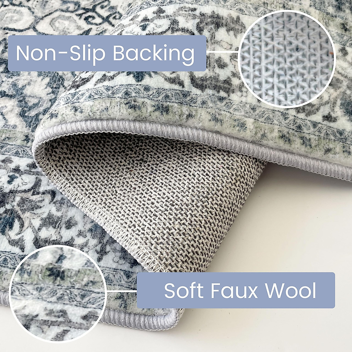 KOZYFLY Small Area Rug 2x3 Ft Rugs for Entryway Washable Boho Entry Rug Non Slip Door Mat Indoor Entrance Grey Faux Wool Vintage Printed Kitchen Rug Throw Rugs for Entrance Kitchen Bathroom