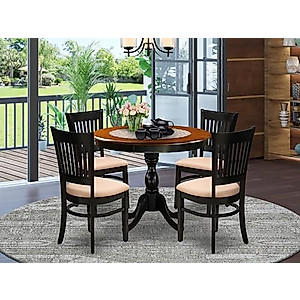 East West Furniture AMVA5-BCH-C 5 Piece Kitchen Table Set for 4 Includes a Round Dining Room Table with Pedestal and 4 Linen Fabric Upholstered Dining Chairs, 36x36 Inch, Black & Cherry