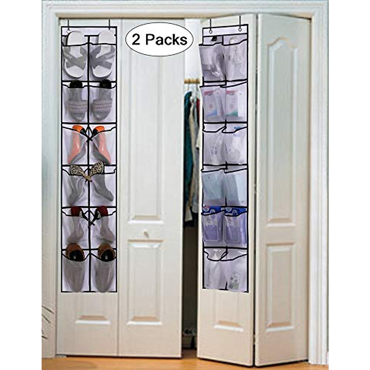 MISSLO 24 Large Mesh Pockets and 2 Pack 12 Large Mesh Pockets Hanging Narrow Closet Door