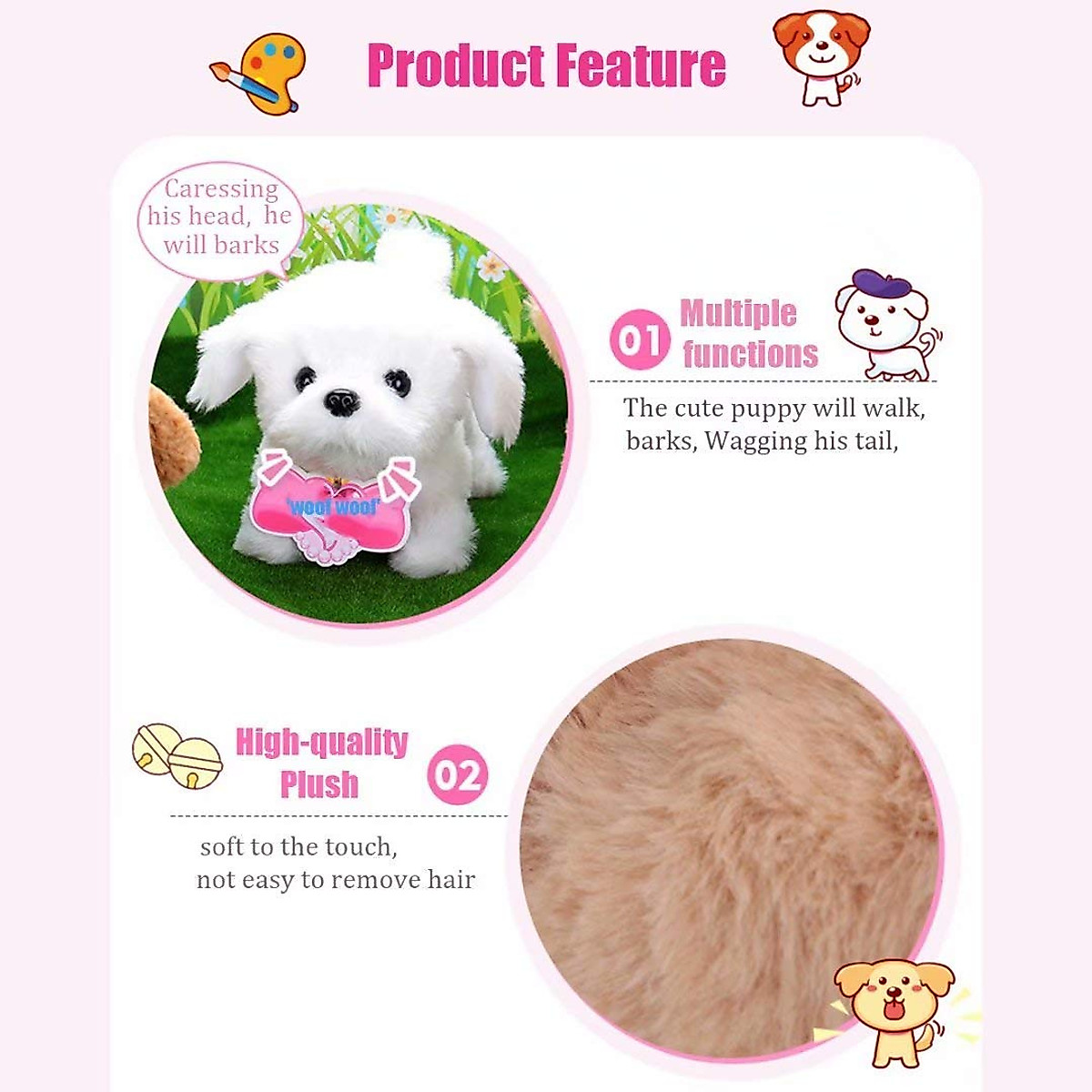 Liberty Imports Plush Golden Retriever Toy Puppy Electronic Interactive Pet Dog - Walking, Barking, Tail Wagging, Stretching Companion Animal for Kids