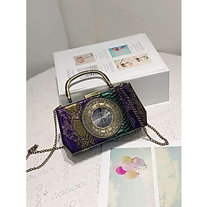 Creative Alarm Clock Package Handbag Women Real Clock Purse Crocodile Pattern Retro Watch Fashion Women's Shoulder Bag Handbags Dropship Steampunk Bags (Color)