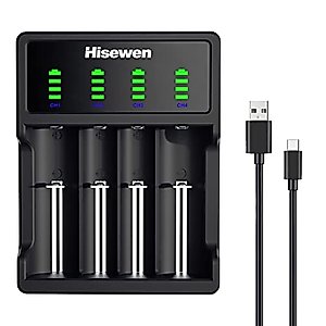 Universal 18650 Battery Charger 4 Bay, Hisewen Smart LCD Display Charger for 3.7V Li-ion Rechargeable Batteries 18650 18350 17670 16340 RCR123 14500 LiFePO4 INR ICR Ni-MH Ni-CD AA AAA