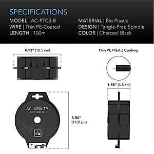 AC Infinity Twist Ties with Built-in Cutter, 100m (328 ft.) All-Purpose Reusable Black Wire Plant Ties, for Gardening, Plant Support, and Home Office Organization