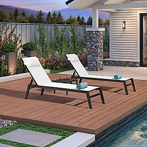 PURPLE LEAF Lounge Chair Set for Outside Aluminum Patio Recliner with Side Table and Pillow Beach Sunbathing Tanning Chairs Pool Chaise Lounger Outdoor White