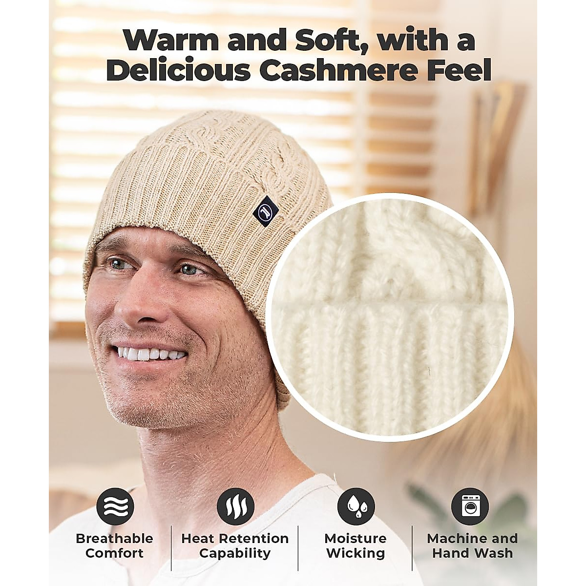 Revony Cable Knit Beanie for Women & Men - Warm, Soft, with a Delicious Cashmere Feel Ivory