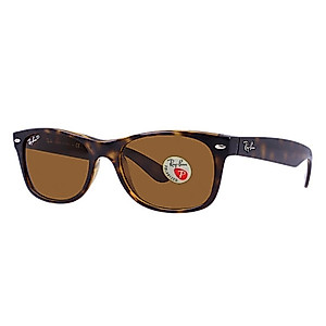 Ray-Ban RB2132 New Wayfarer Sunglasses Unisex 100% Authentic (Tortoise Frame Polarized Solid Brown Lens, 55) …