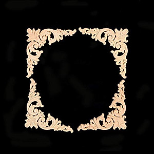 Maxmartt Rub On Decor Transfers,4PCS Wall Stickers Vintage Wood Carving Unpainted for Home Cabinet Door Decor Craft DIY Wood Color(12 x 12cm / 4.72in)