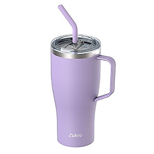 Zukro 32 oz Tumbler with Handle and Straw, No Sweat Double Wall Insulated Stainless Steel Coffee Cup with 2 Lids, Leakproof Travel Mug For Hot and Cold Drinks, Dishwasher Safe, Fit in Cupholder, Lilac