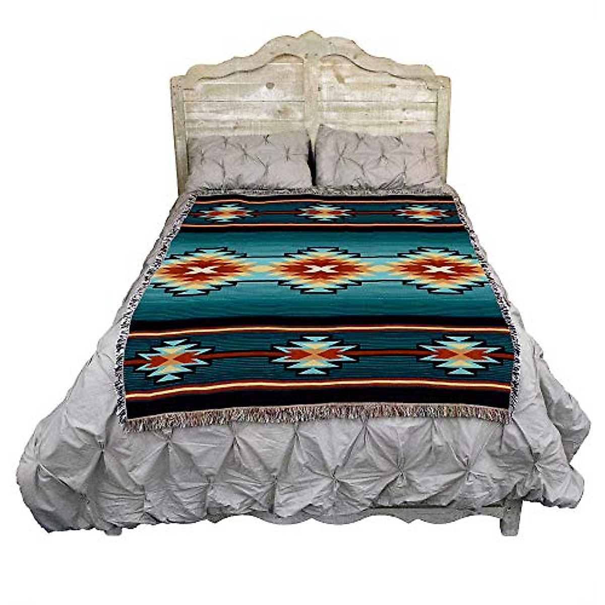 Pure Country Weavers Aydin Turquoise Blanket - Southwest Native American Inspired - Gift Tapestry Throw Woven from Cotton - Made in The USA (72x54)