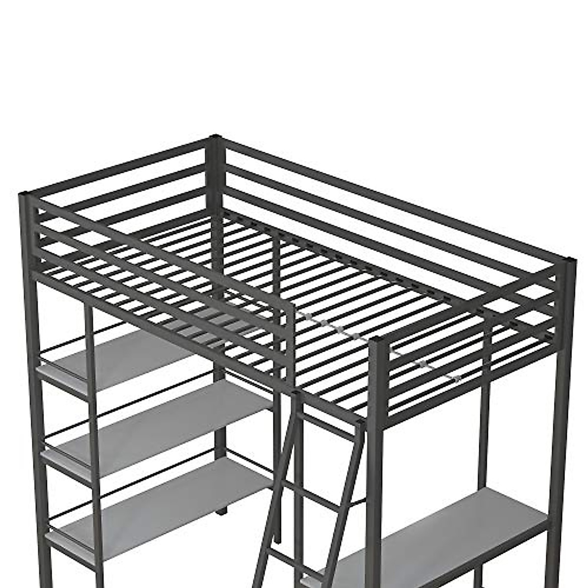 Little Seeds Nova Metal Bed w/Shelves, Twin Bunk, Gunmetal Gray Loft,